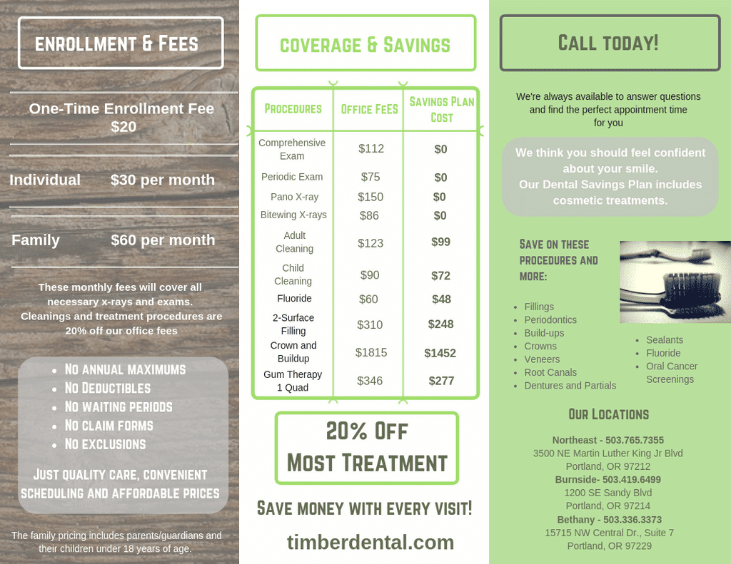 Dental Savings Plan | Timber Dental | Portland, OR